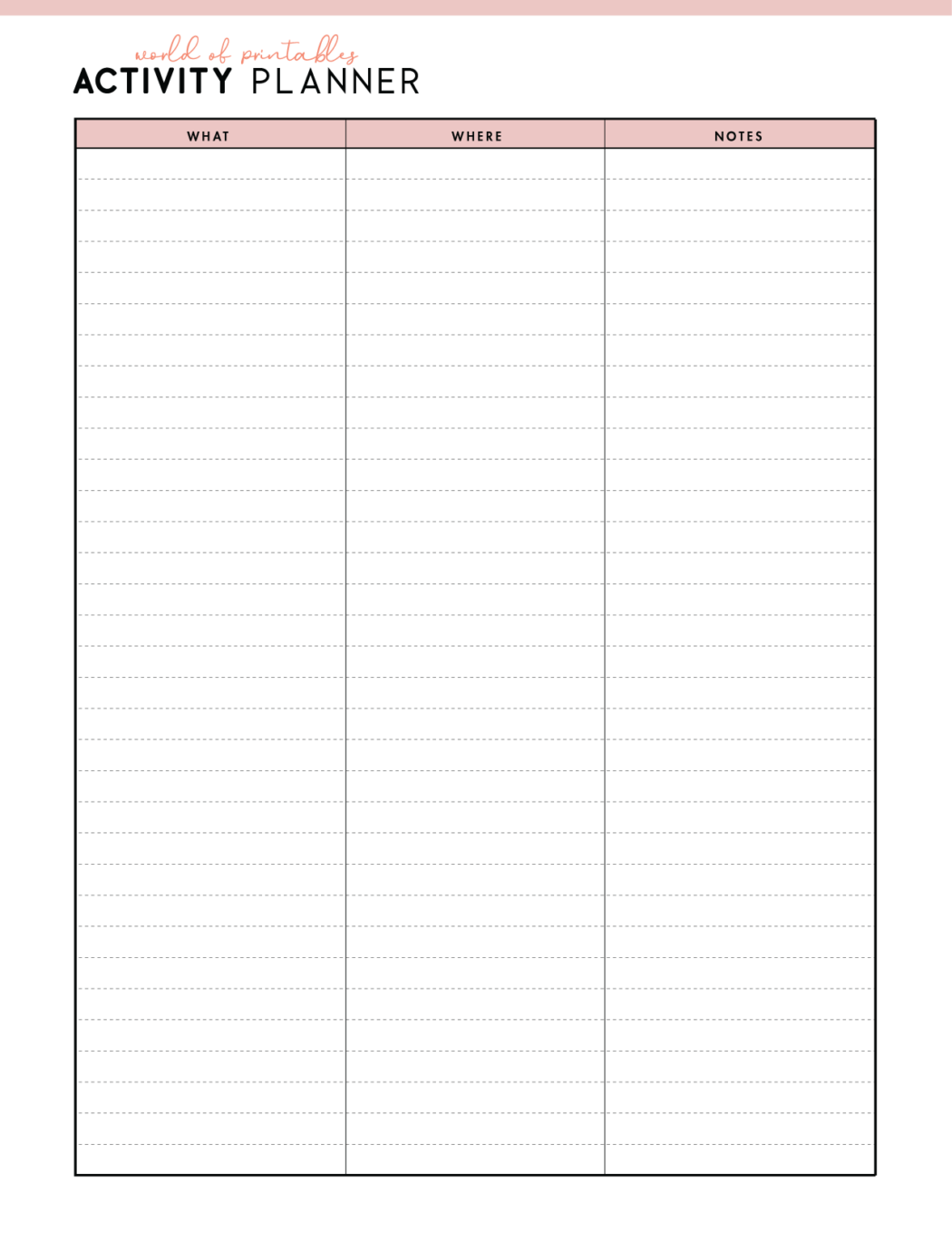 Activity Planner - Plan Things To Do - World of Printables