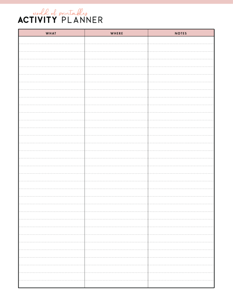 Activity Planner - Plan Things To Do - World of Printables