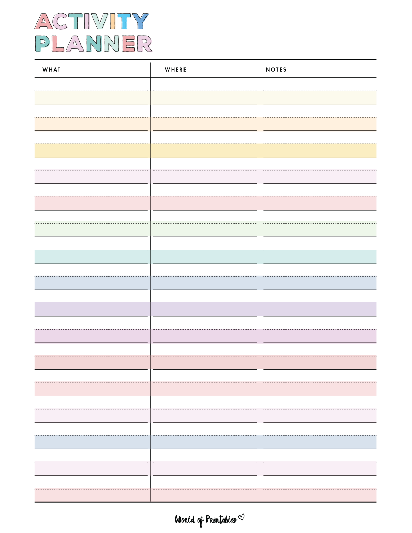 Activity Planner - Plan Things To Do - World of Printables