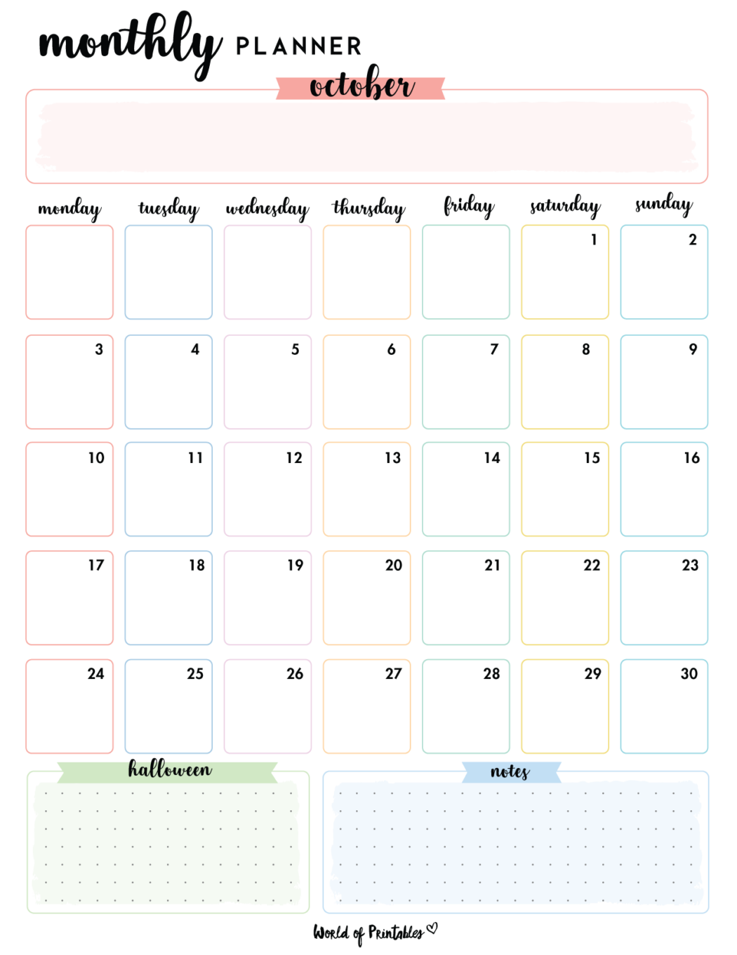 Free Cute October Calendar & Planner Printable Set - World of Printables