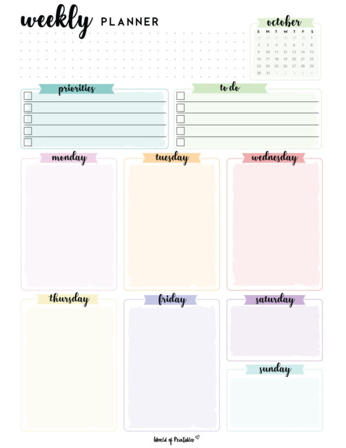 Free Cute October Calendar & Planner Printable Set - World of Printables