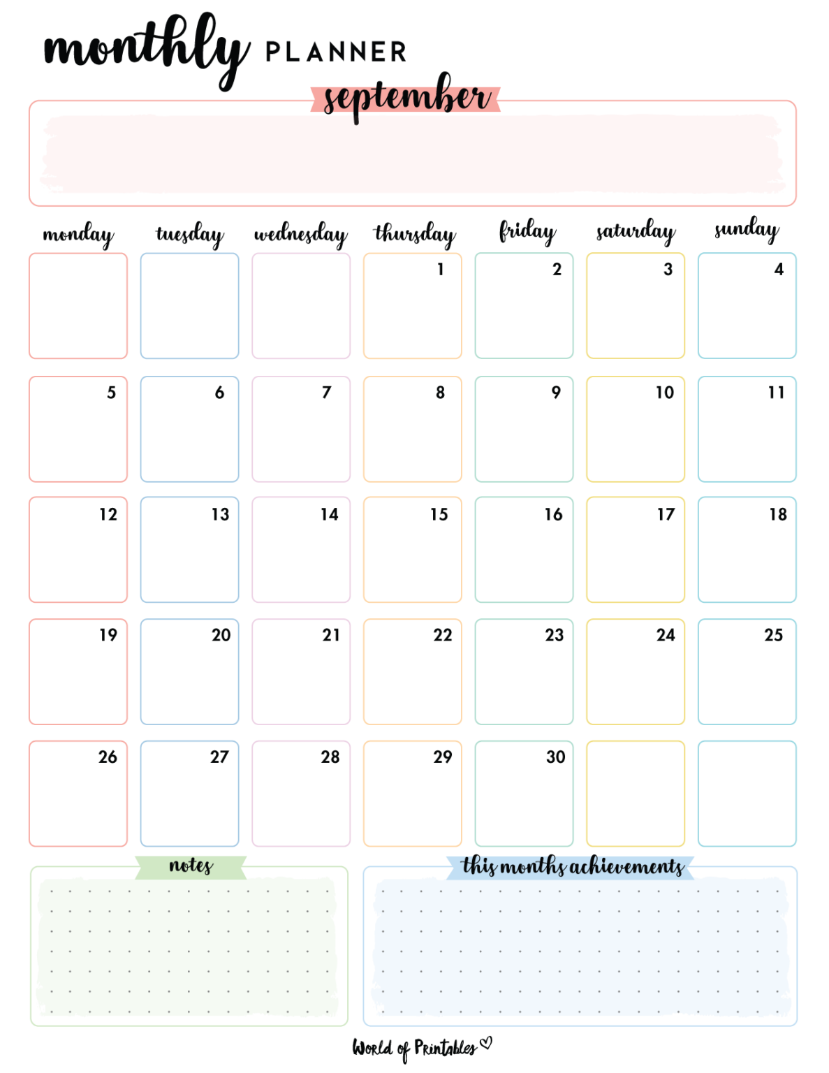 Free Cute September Calendar & Planner Printable Set - World of Printables