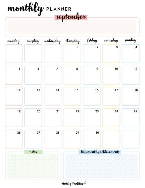 Free Cute September Calendar & Planner Printable Set - World of Printables