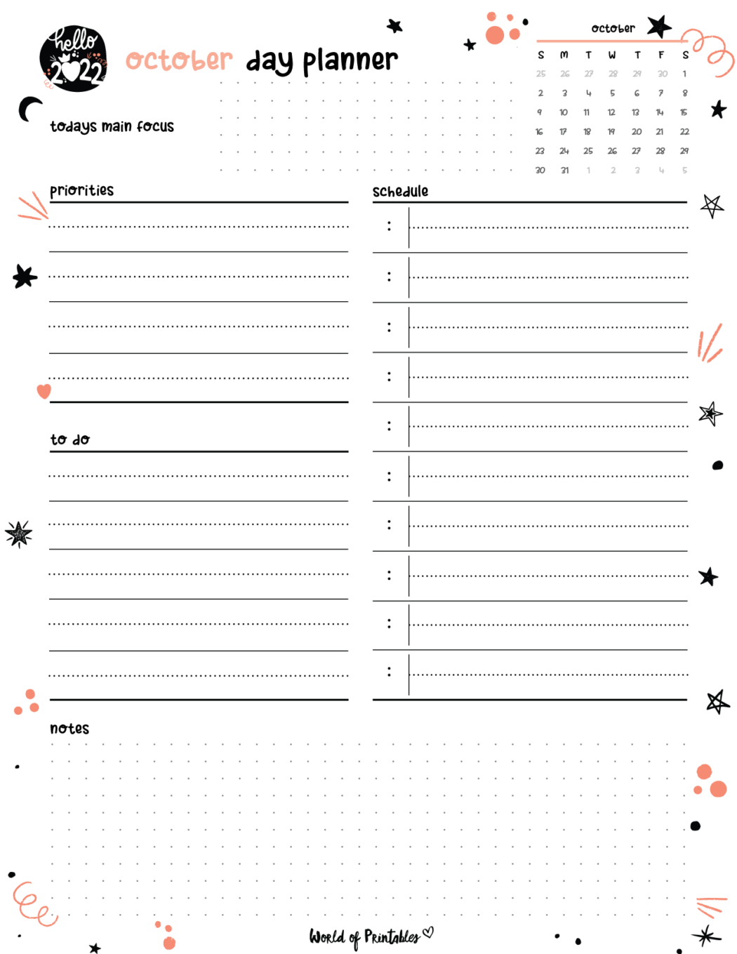 Free Cute October Calendar & Planner Printable Set - World of Printables