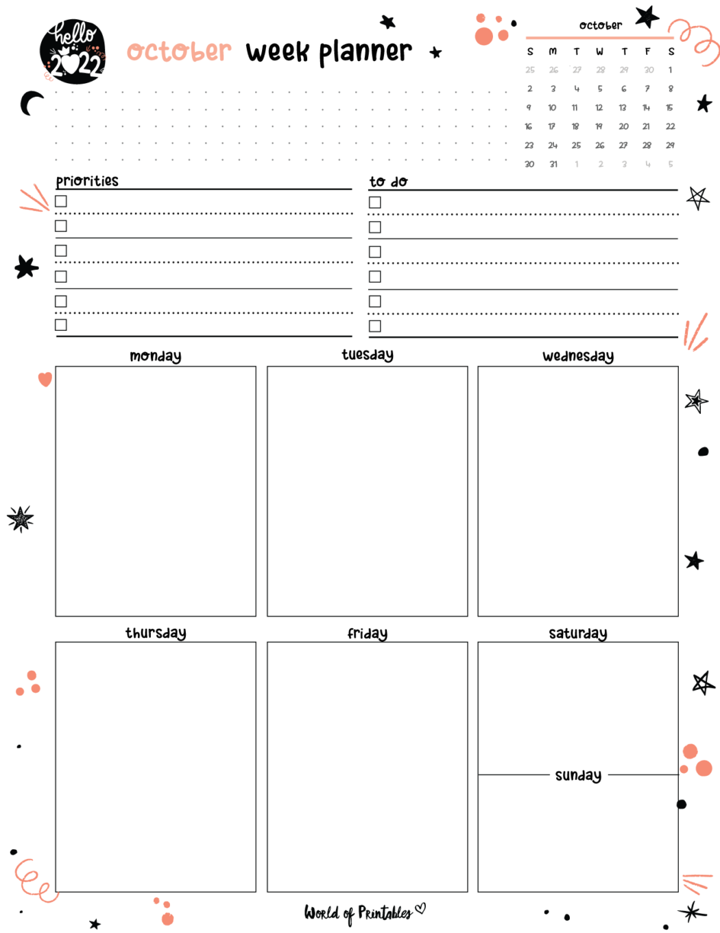 Free Cute October Calendar & Planner Printable Set - World of Printables