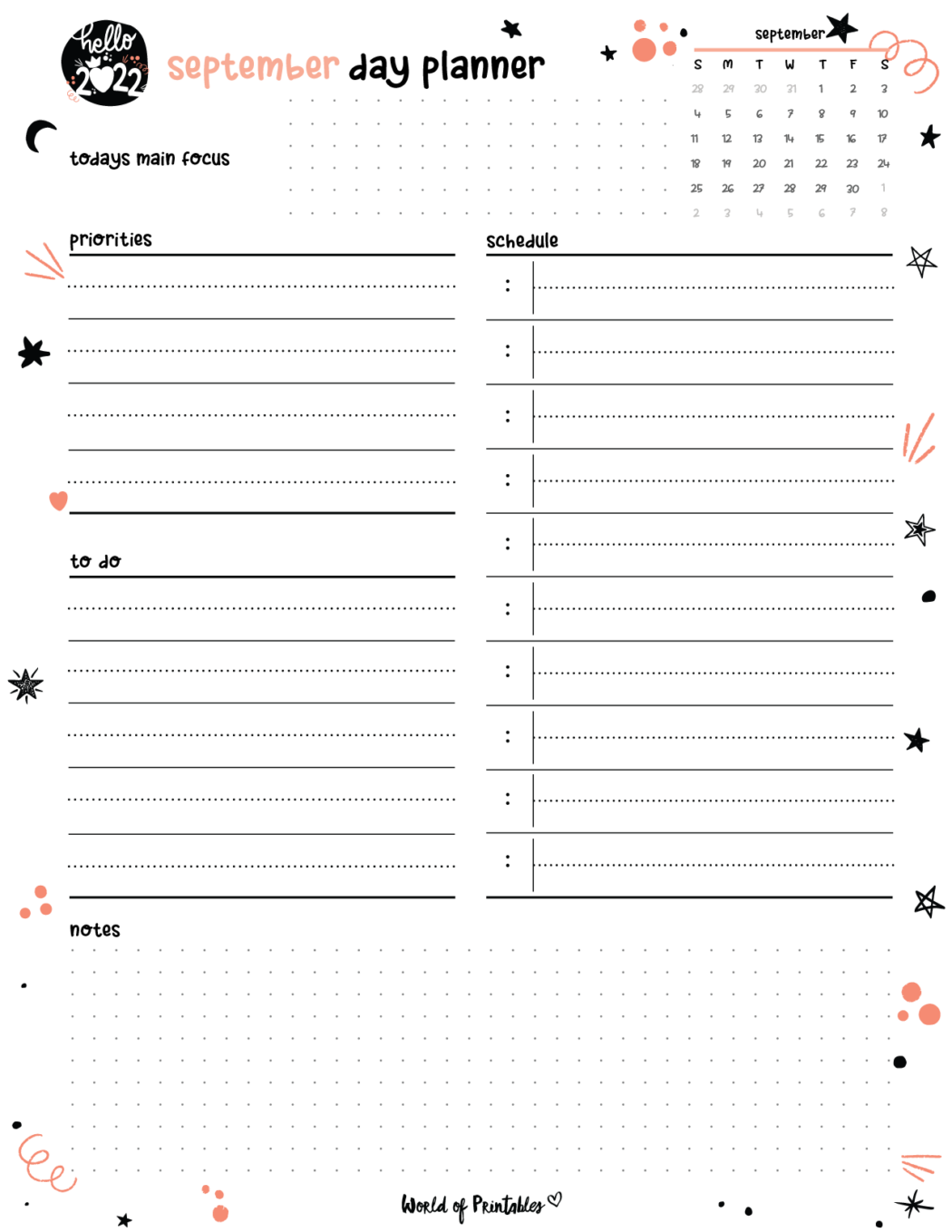 Free Cute September Calendar & Planner Printable Set - World of Printables