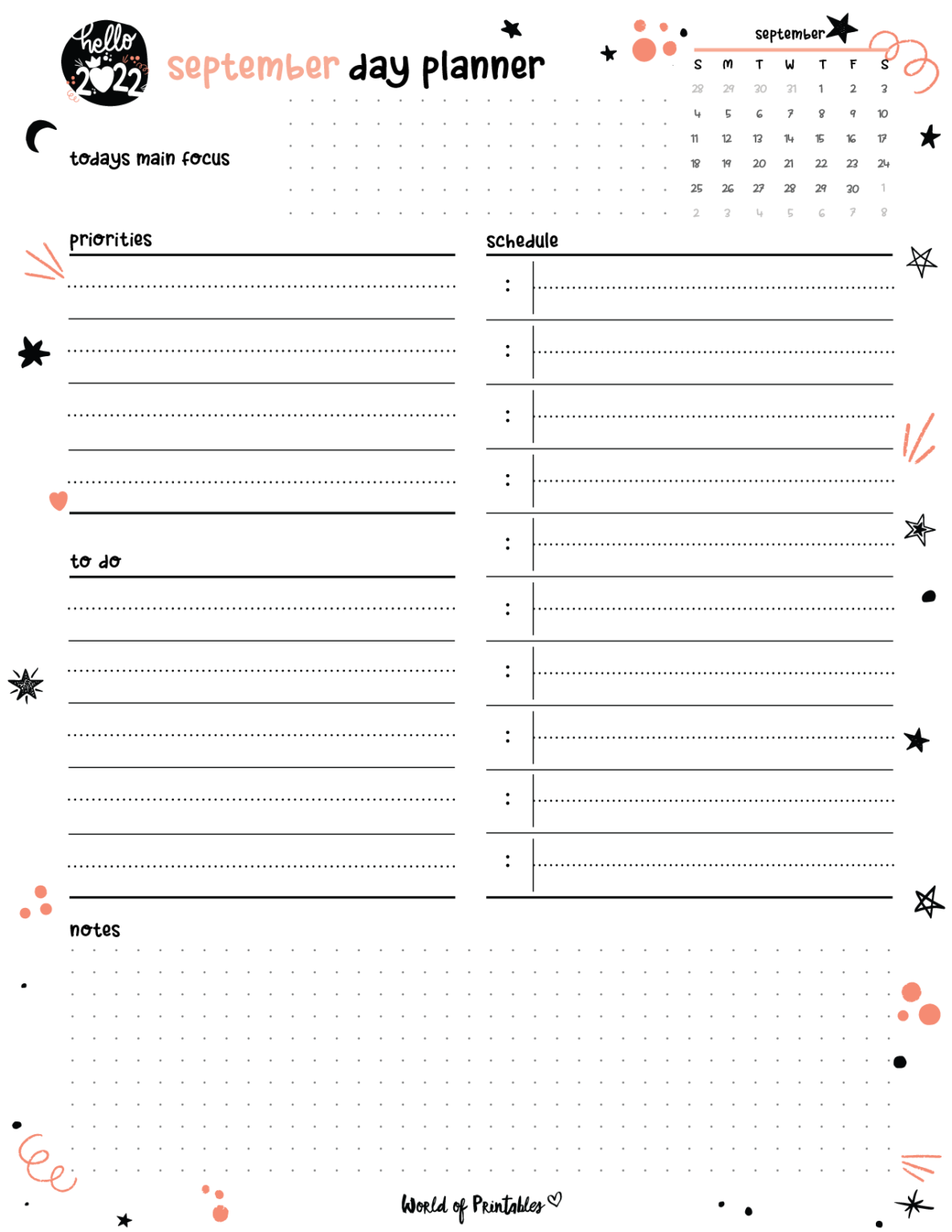 Free Cute September Calendar & Planner Printable Set - World of Printables
