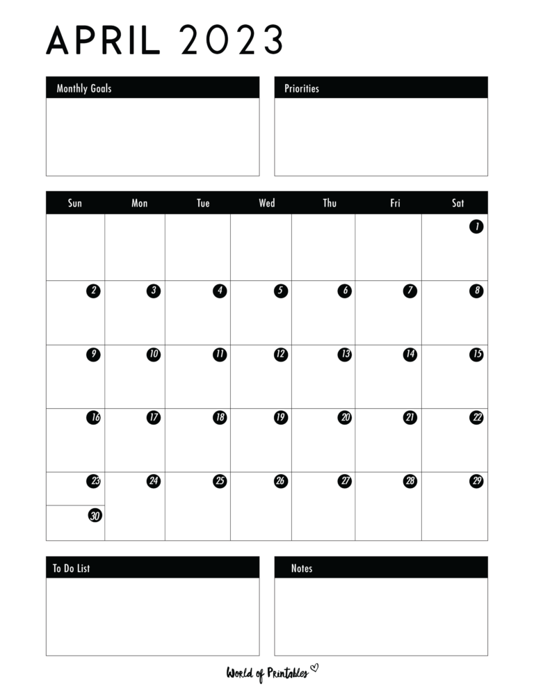 April 2023 Calendars | 100+ Stylish Printables - World of Printables