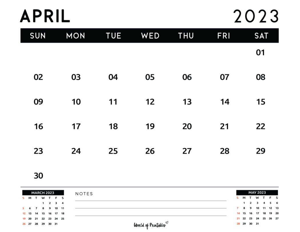 April 2023 Calendars | 100+ Stylish Printables - World of Printables