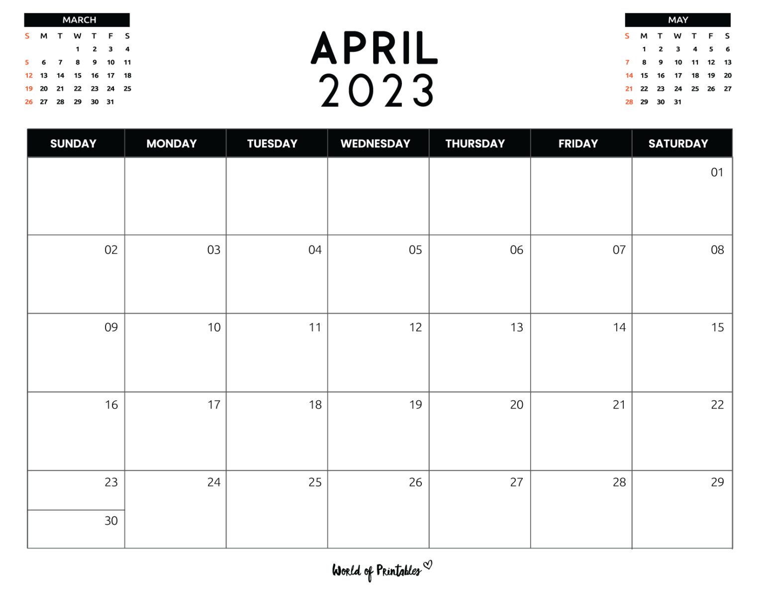 April 2023 Calendars | 100+ Stylish Printables - World of Printables