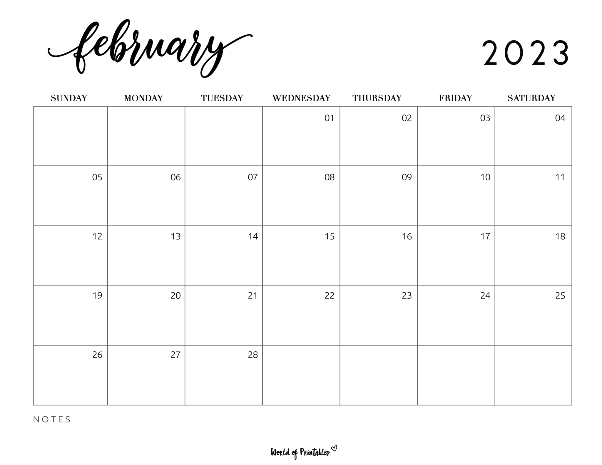 Free Printable February 2023 Calendars World Of Printables
