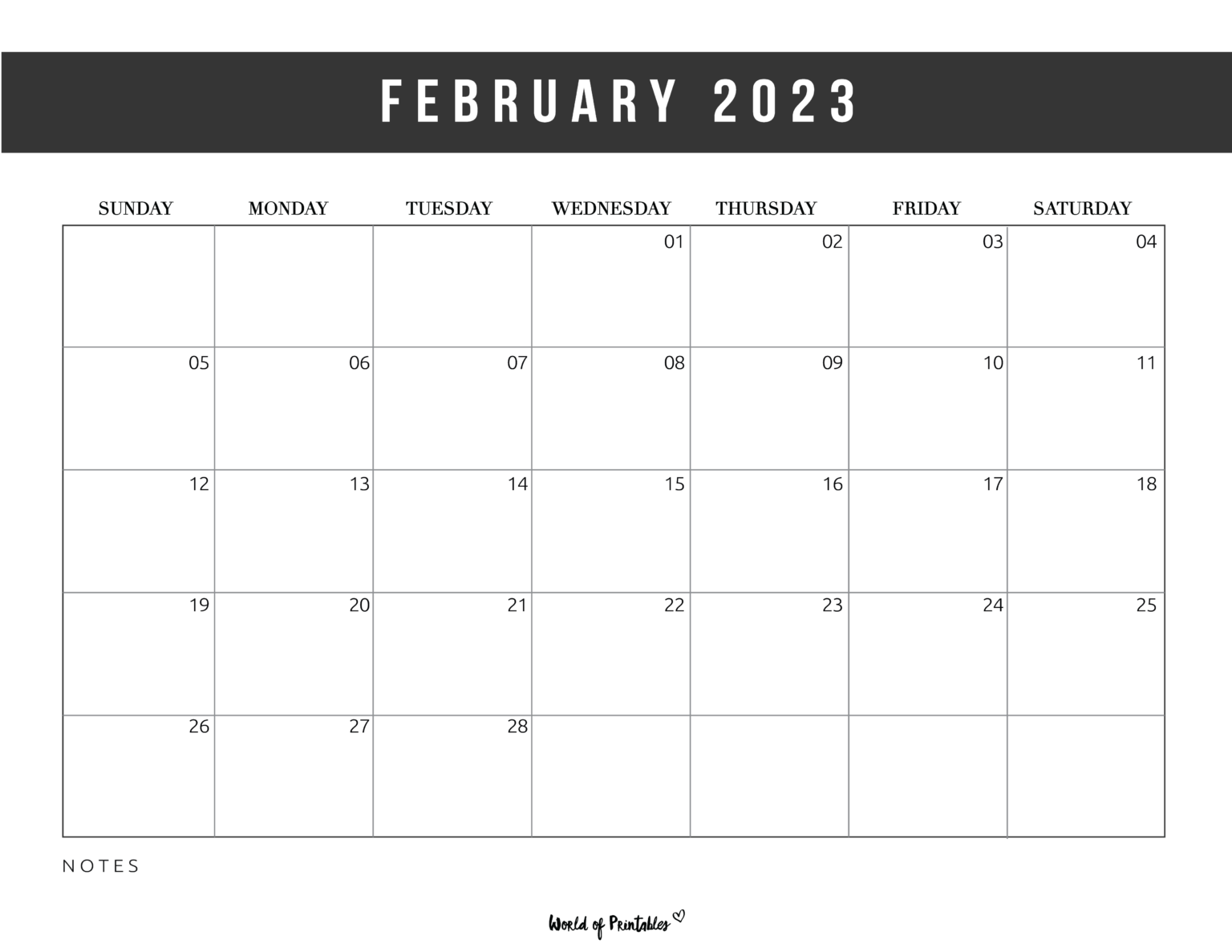 Free Printable February 2023 Calendars - World of Printables
