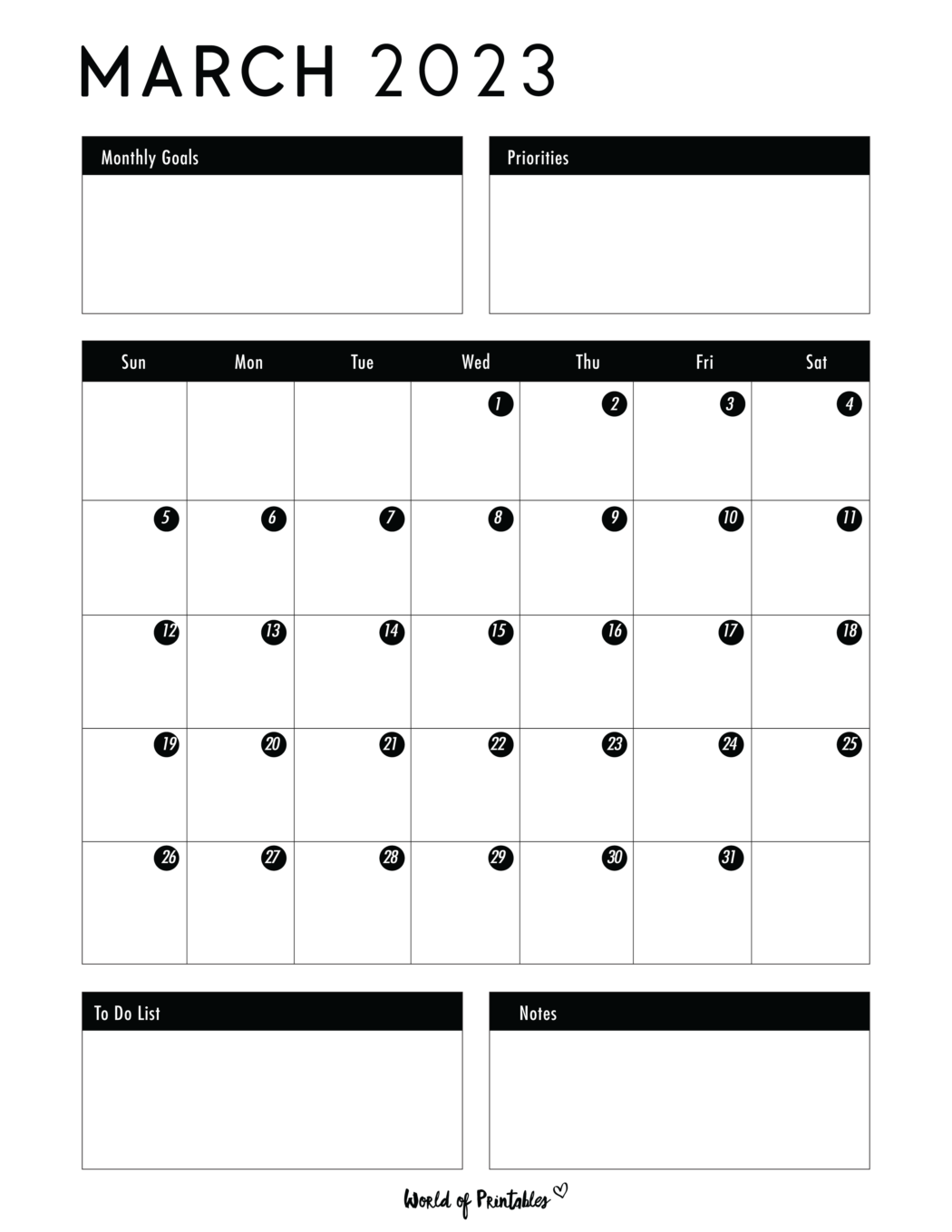 March 2023 Calendars | 100 Styles To Choose From - World of Printables