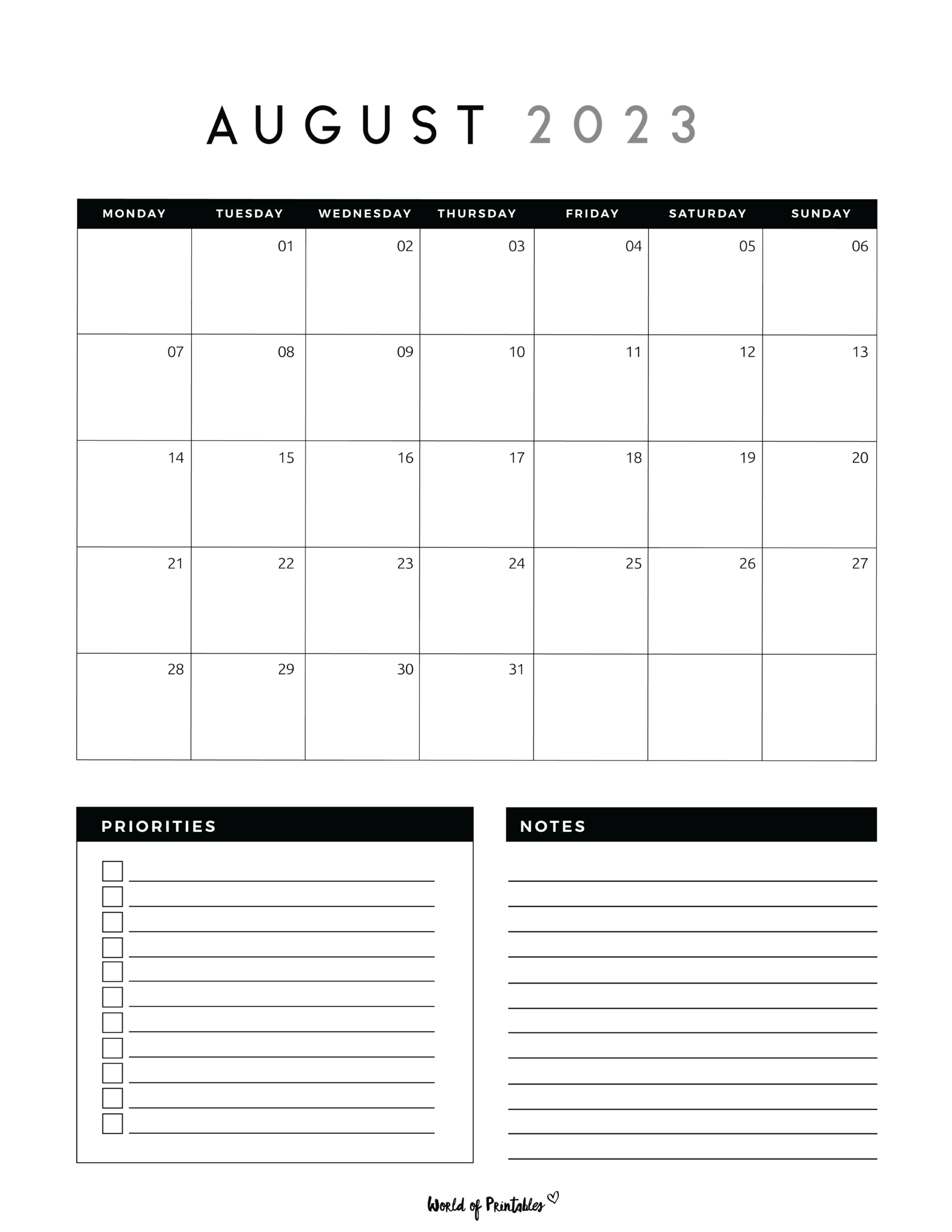 108 Best August 2023 Calendars - World of Printables