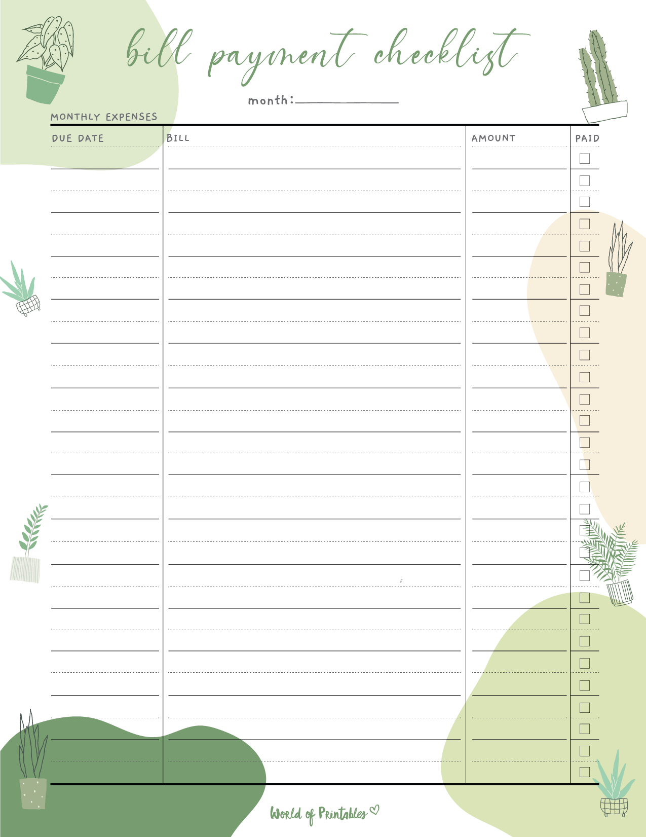 Free Bill Payment Checklist PDF - World of Printables