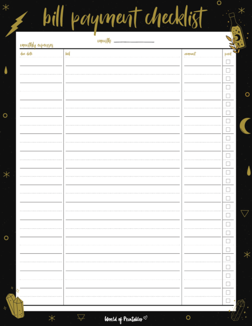 Free Bill Payment Checklist PDF - World of Printables