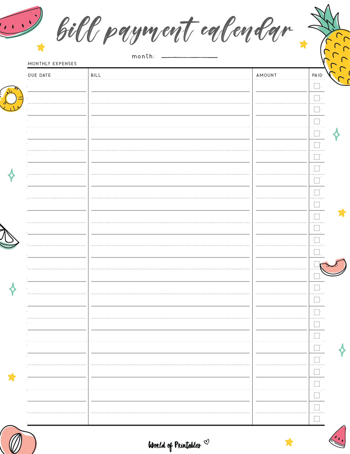 Free Bill Payment Checklist PDF - World of Printables
