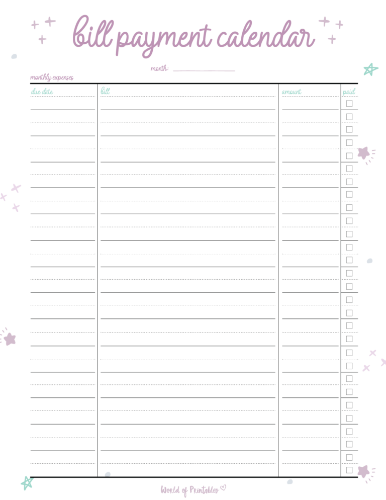 Free Bill Payment Checklist PDF - World of Printables