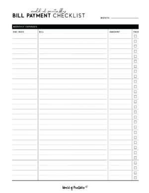 Free Bill Payment Checklist PDF - World of Printables