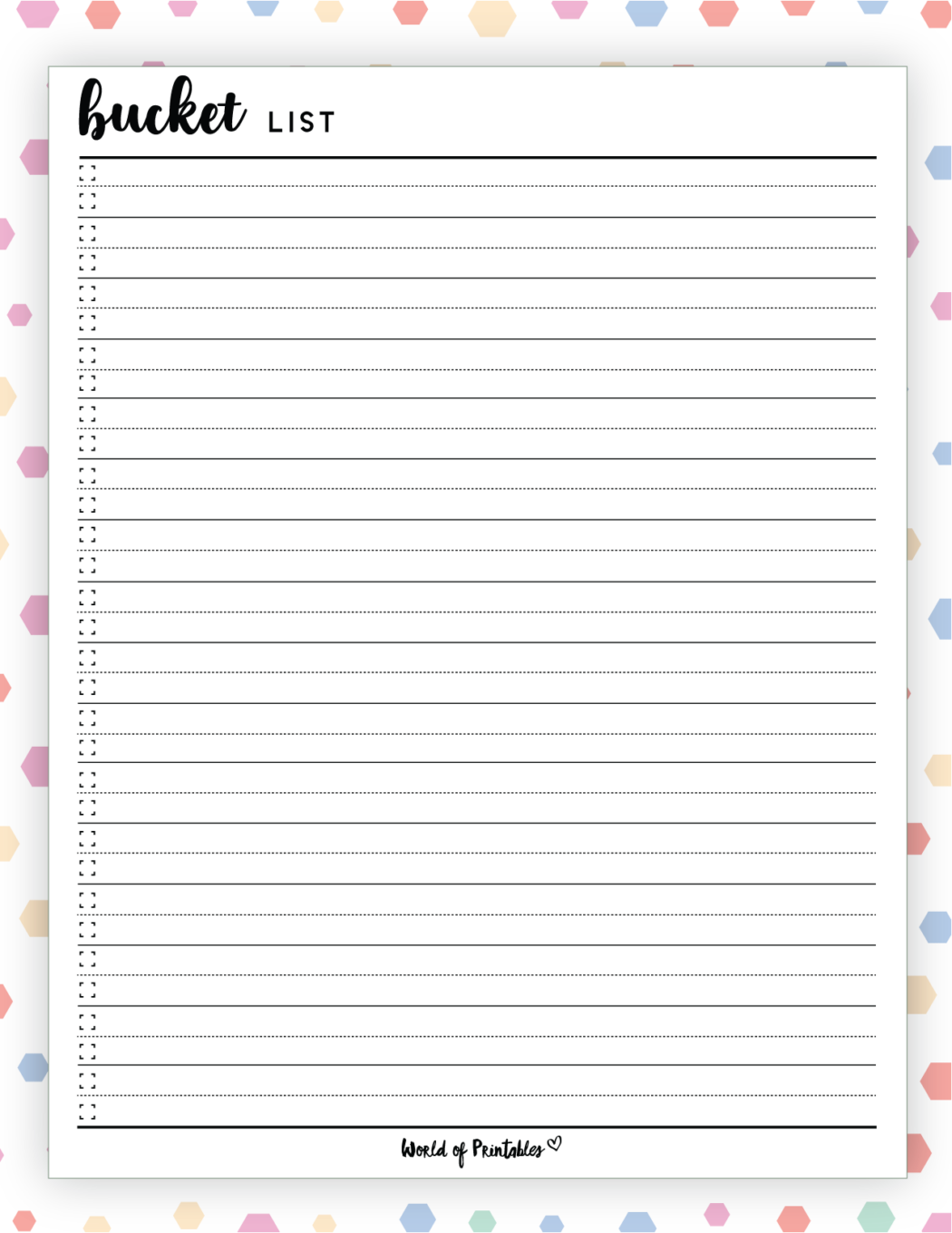 Bucket List Template - 16 Inspirational Styles | World of Printables