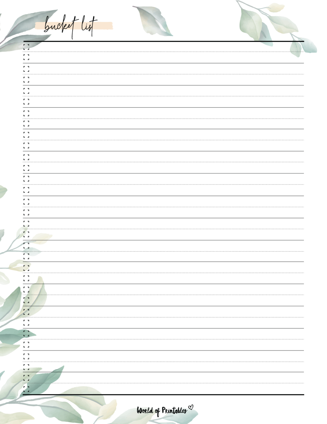 Bucket List Template - 16 Inspirational Styles | World of Printables