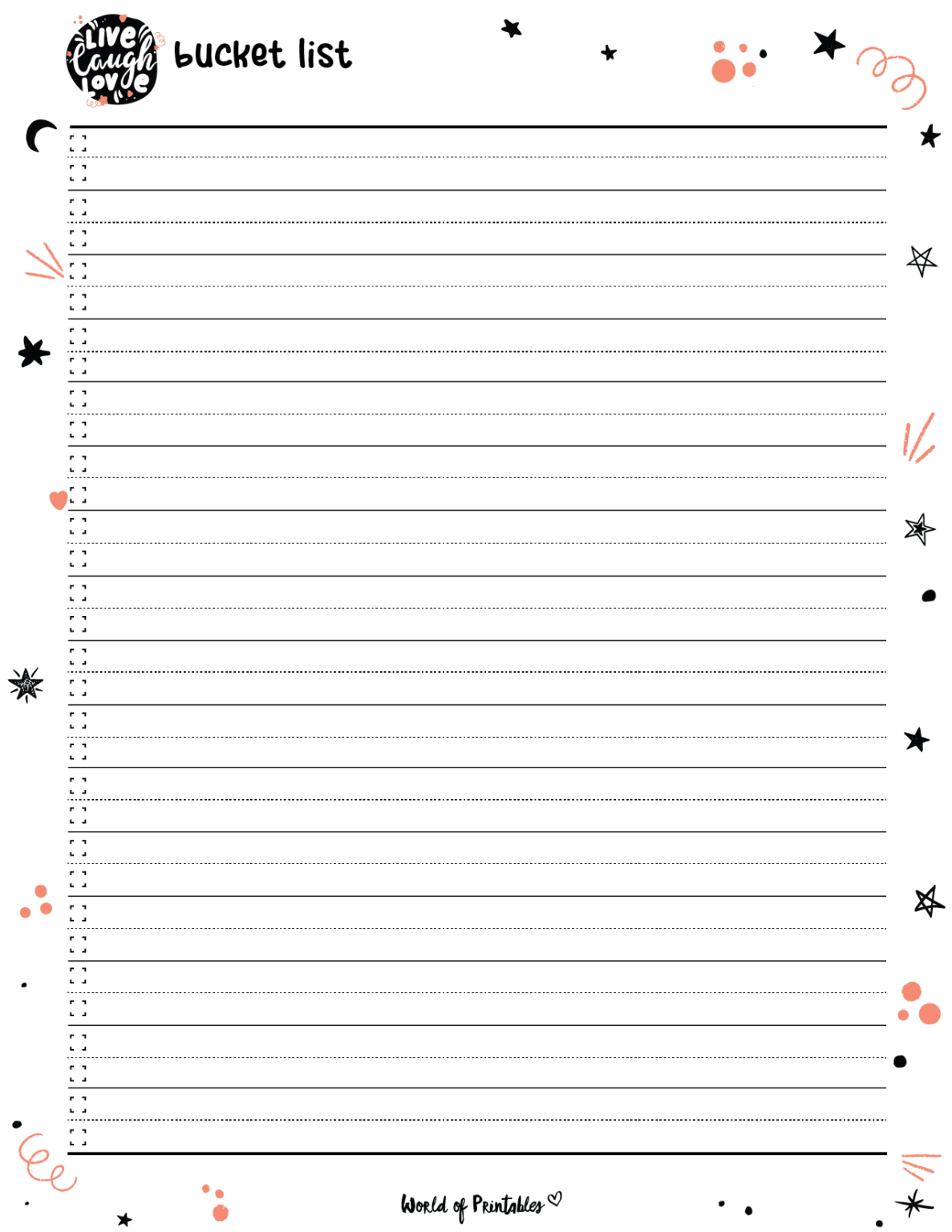 Bucket List Template - 16 Inspirational Styles | World of Printables