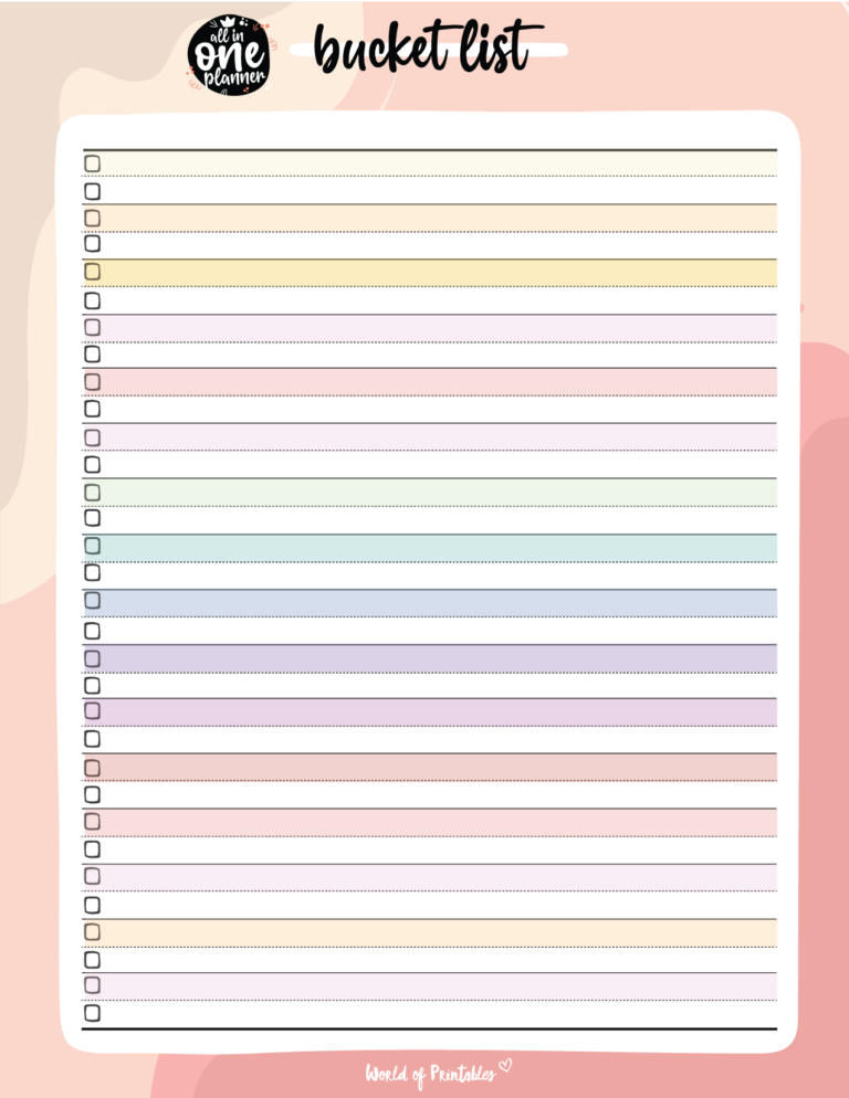 Bucket List Template - 16 Inspirational Styles | World of Printables