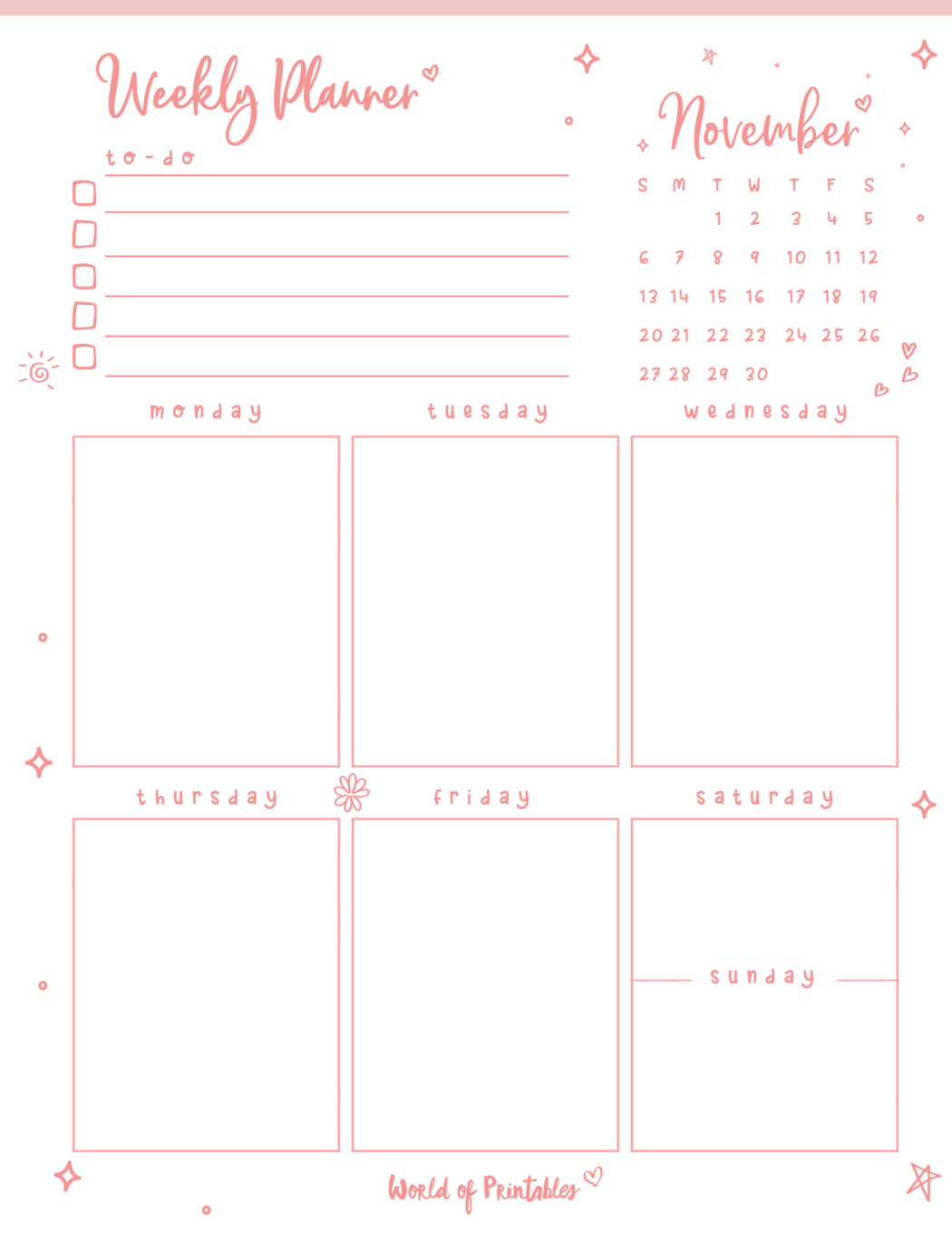 Free Cute November Calendar & Planner Printable Set - World of Printables