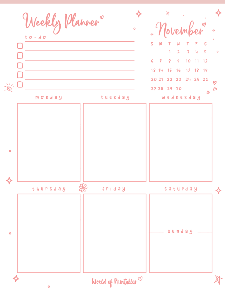 Free Cute November Calendar & Planner Printable Set - World of Printables