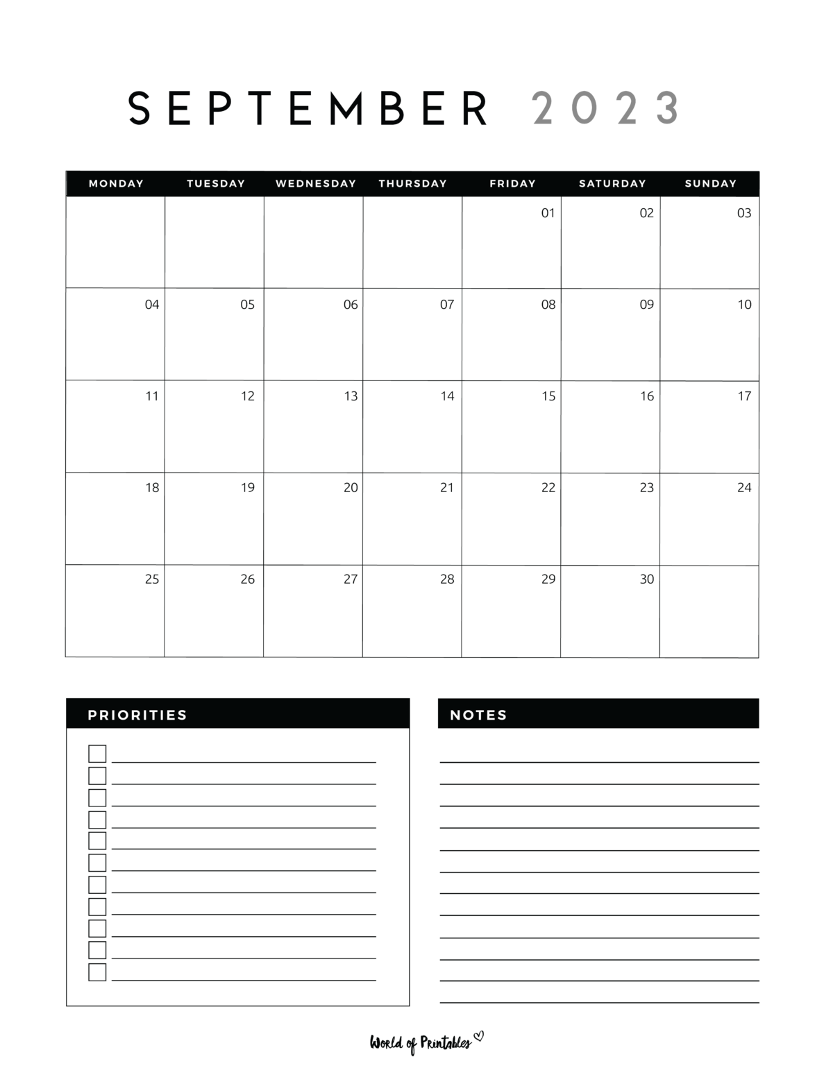September 2023 Calendars | 100+ Styles - World of Printables