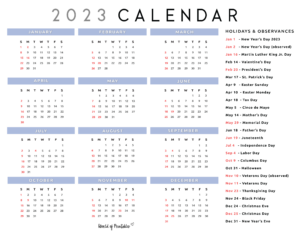 2023 Calendar With Holidays - World of Printables