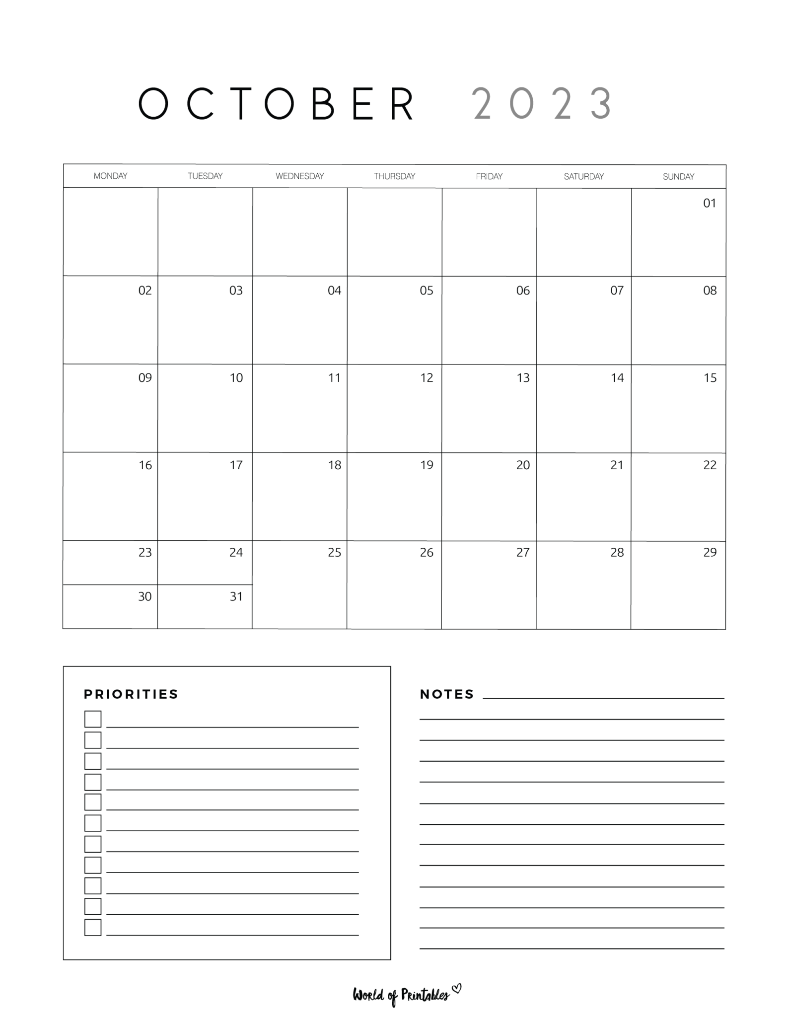 October 2023 Calendars | 100+ Styles - World of Printables