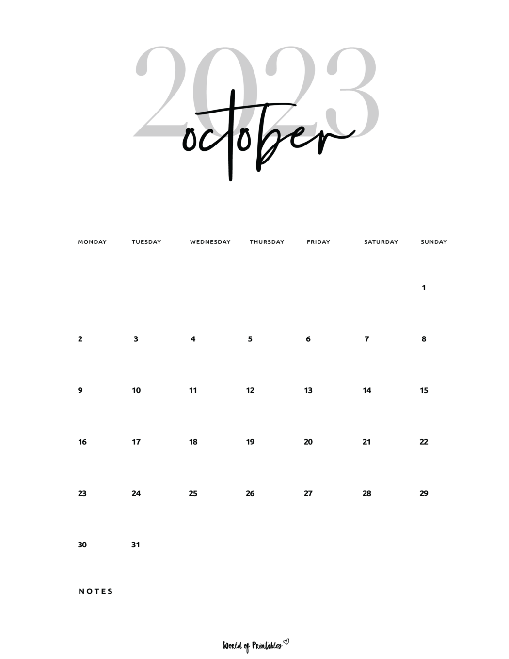 October 2023 Calendars | 100+ Styles - World of Printables