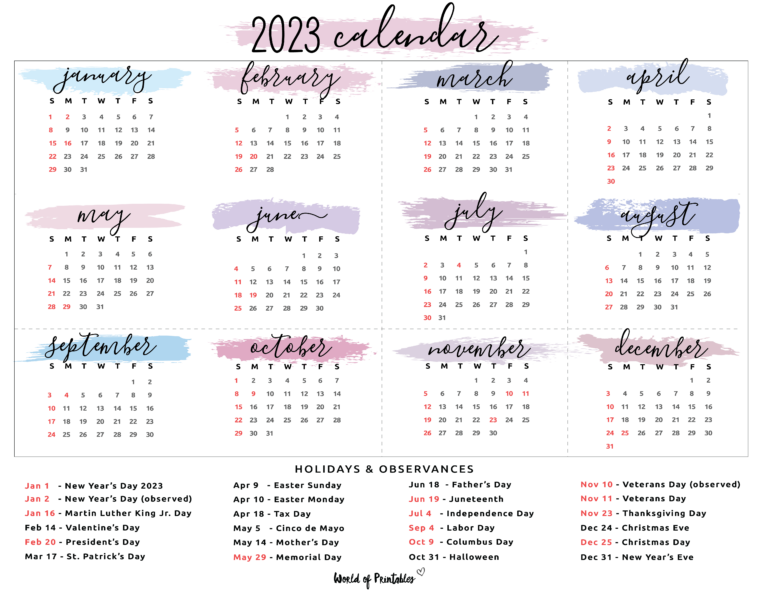 2023 Calendar With Holidays - World of Printables
