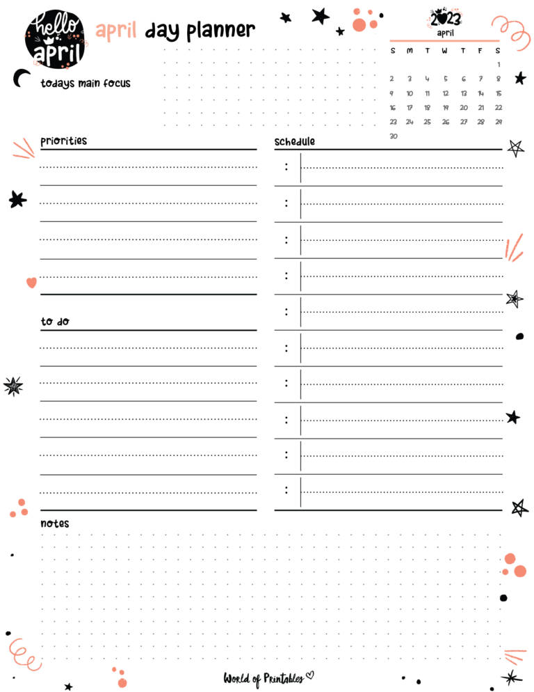 Cute April Calendar & Planner Printable Set - World of Printables