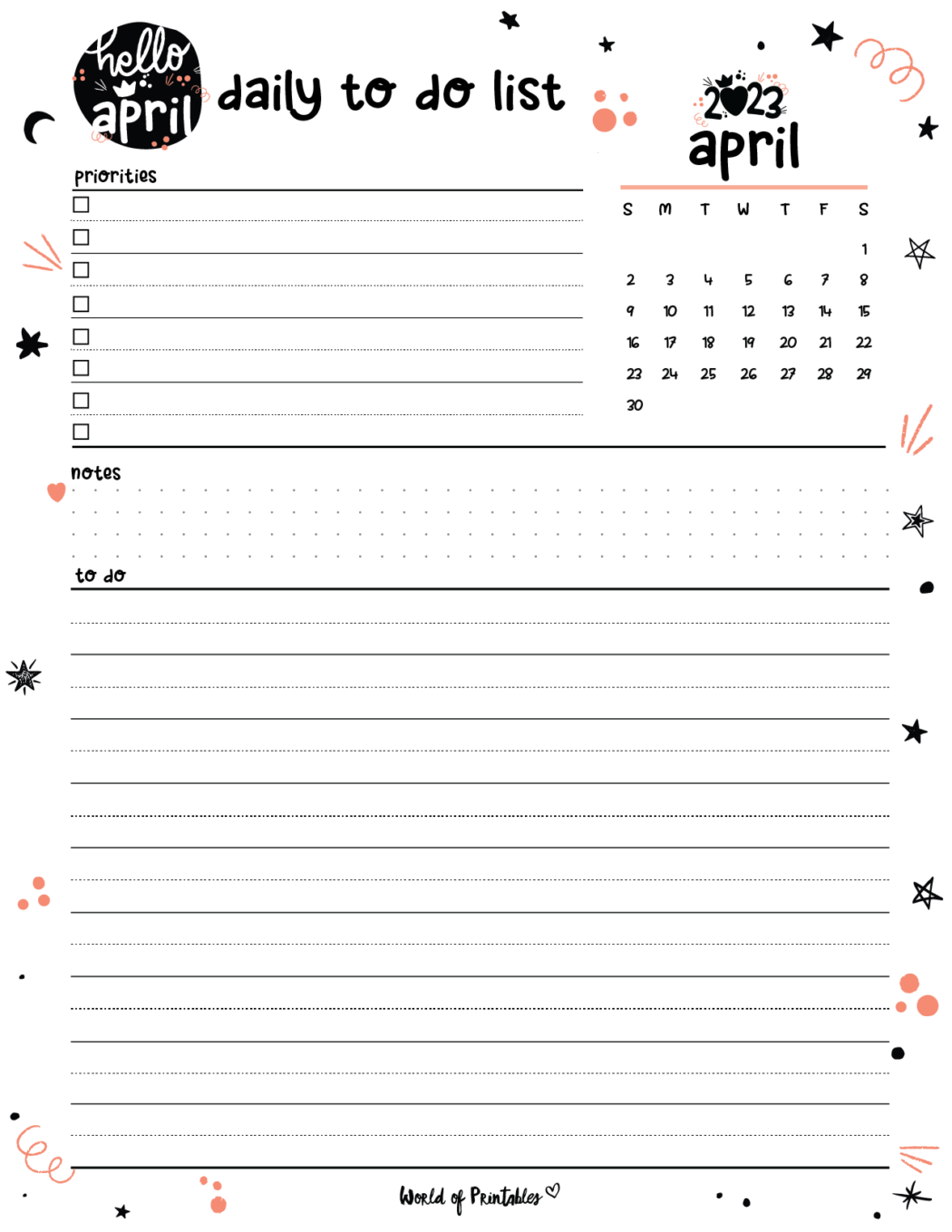 Cute April Calendar & Planner Printable Set - World of Printables
