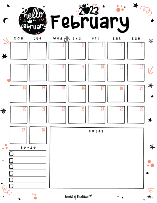 Cute February 2023 Calendar & Planner Set - World of Printables