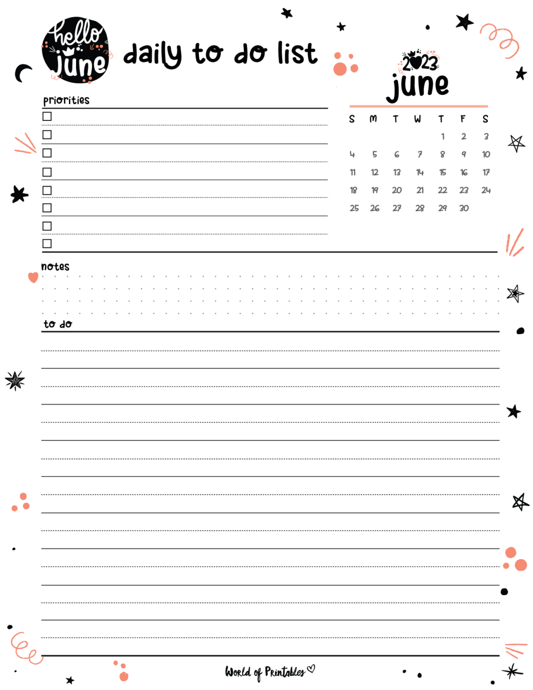 Cute June 2023 Calendar & Planner Set - World of Printables