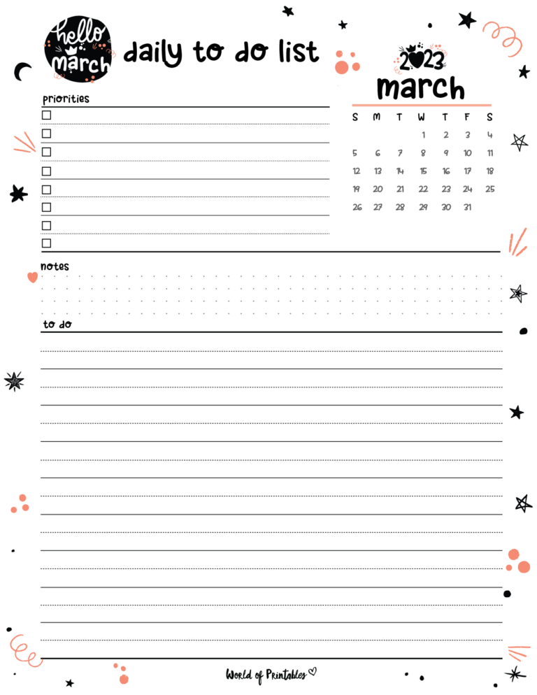 Cute March 2023 Calendar & Planner Set - World of Printables