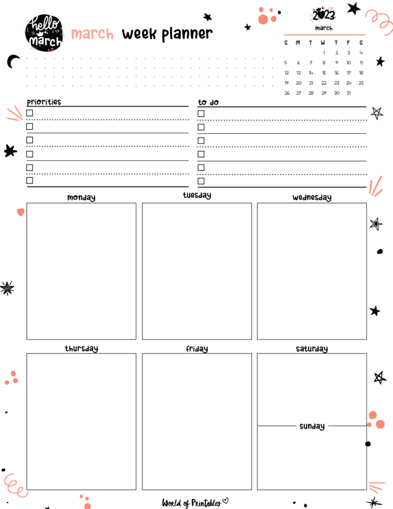 Cute March 2023 Calendar & Planner Set - World of Printables