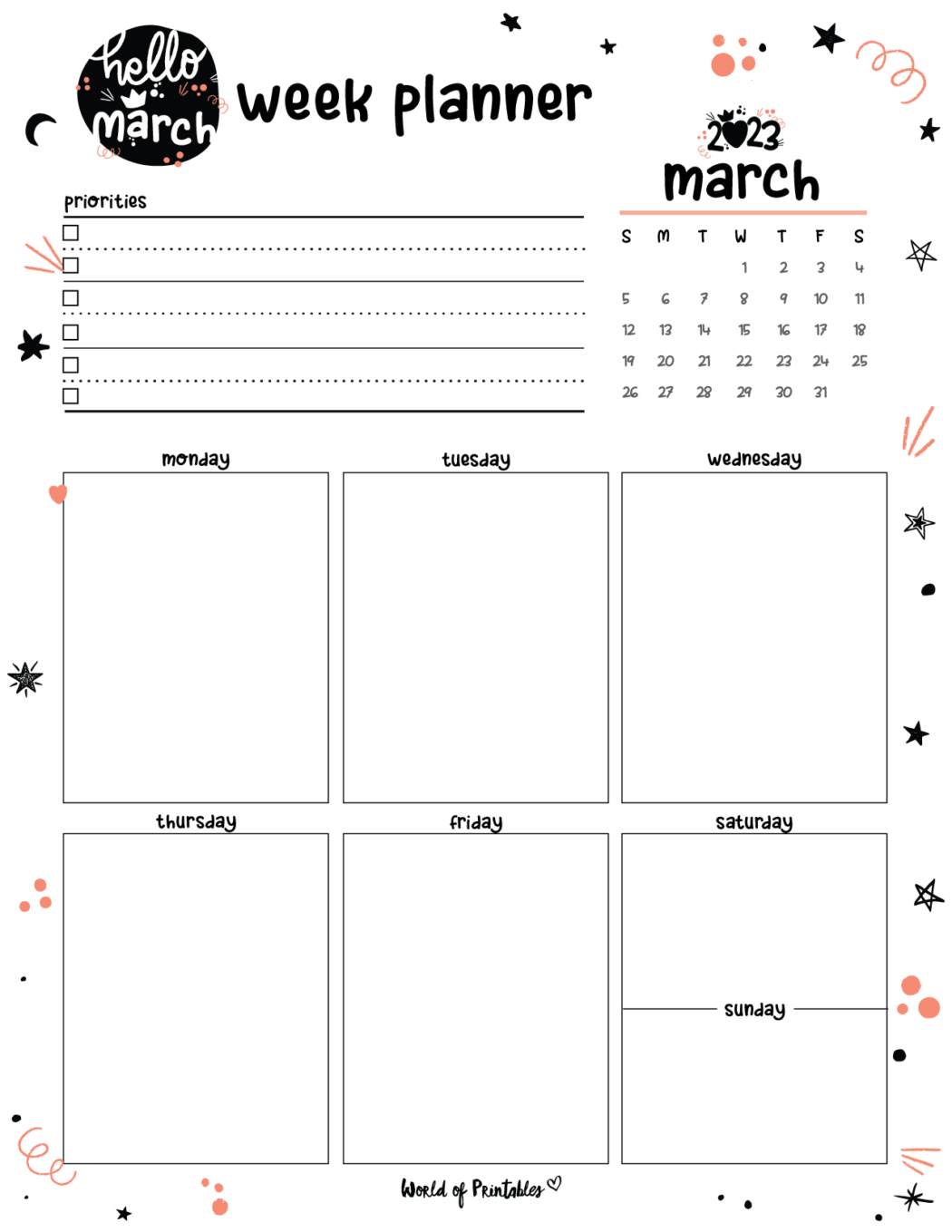 Cute March 2023 Calendar & Planner Set - World of Printables