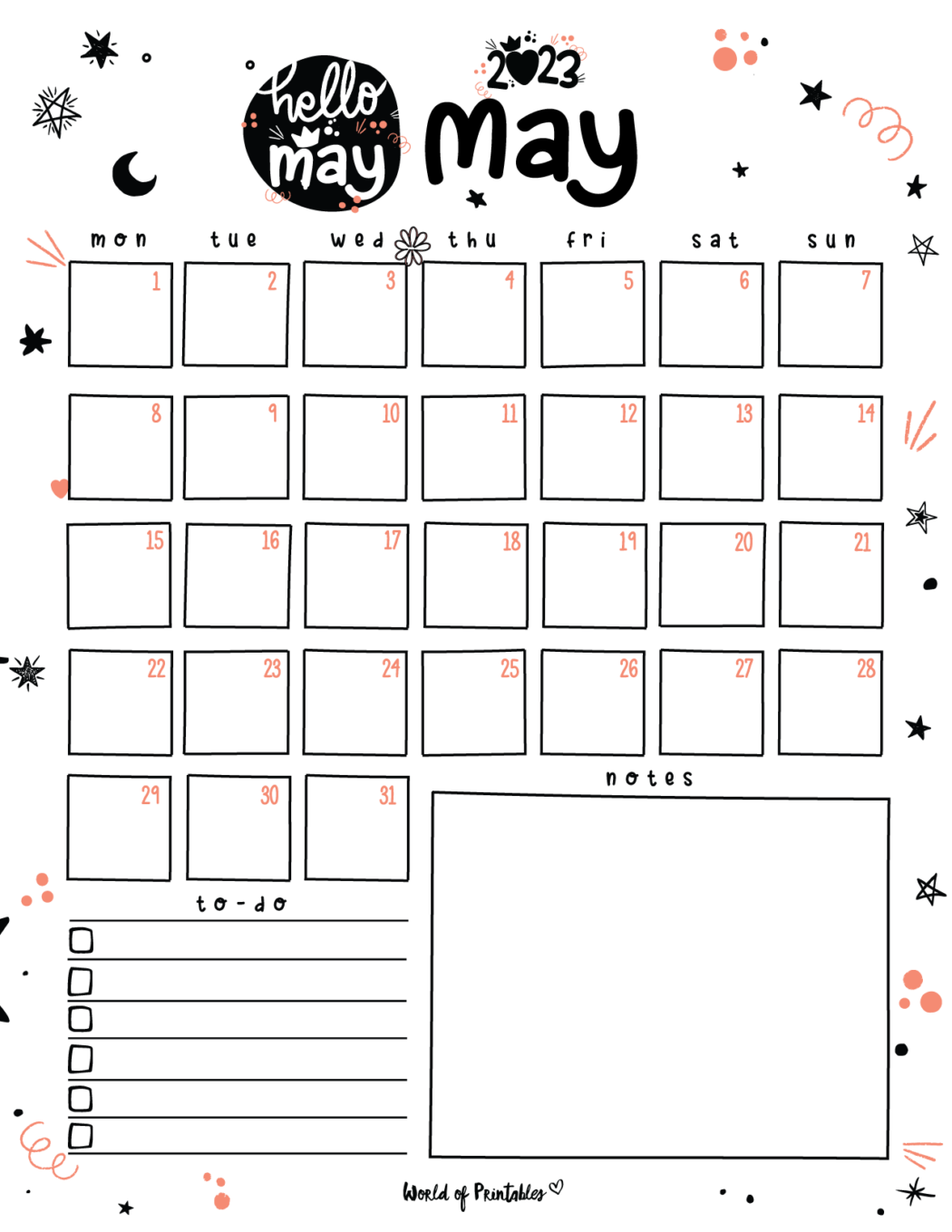 FREE Cute May 2023 Calendar & Planners - World of Printables
