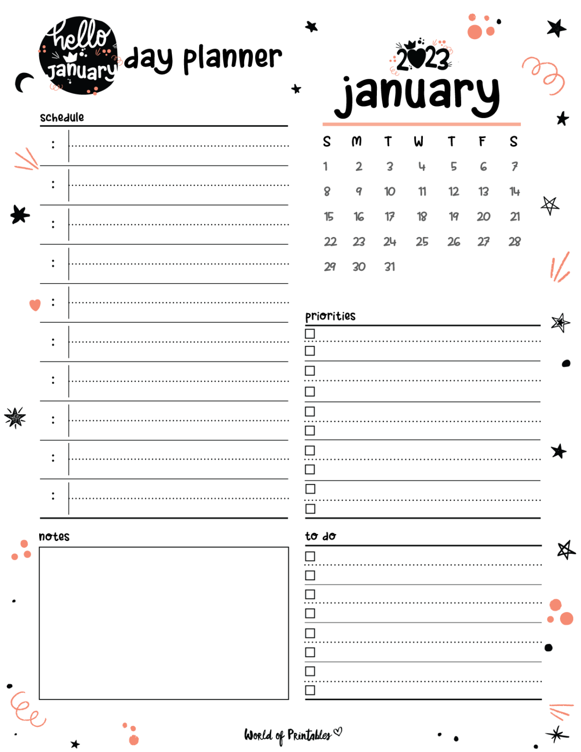 Free Cute January Calendar & Planner Printable Set - World of Printables