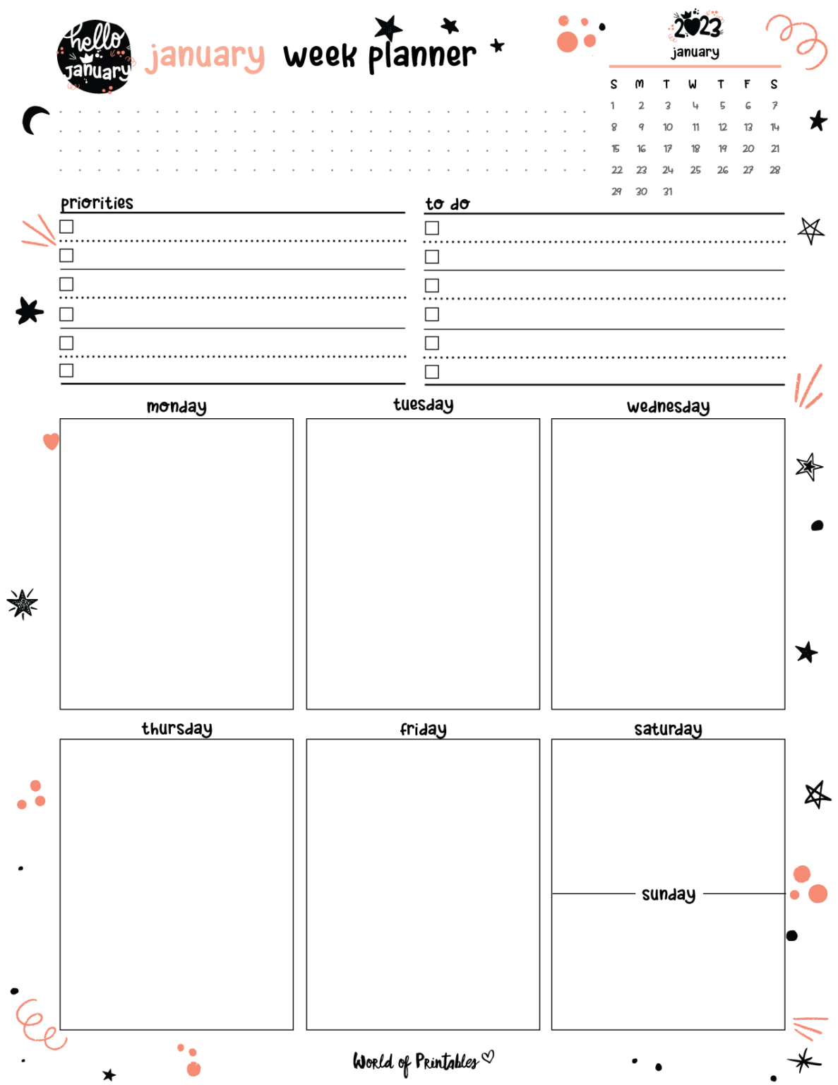 Free Cute January Calendar & Planner Printable Set - World of Printables