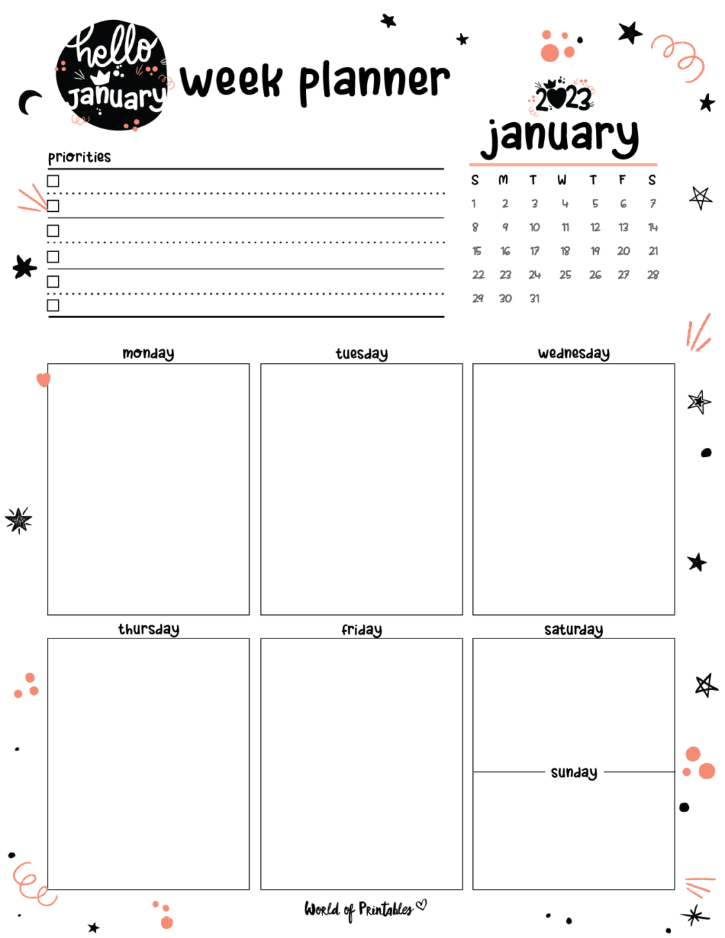 Free Cute January Calendar & Planner Printable Set - World of Printables
