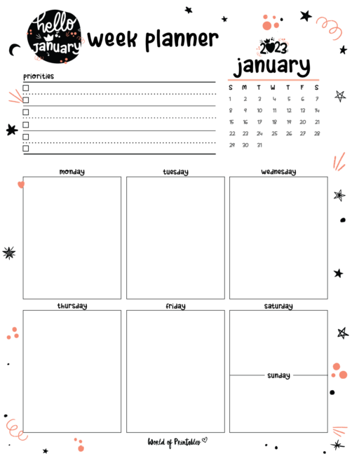 Free Cute January Calendar & Planner Printable Set - World of Printables