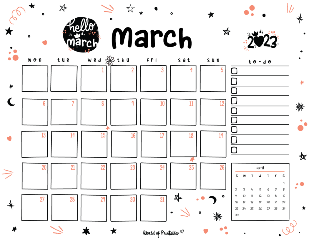 Cute March 2023 Calendar Planner Set World Of Printables