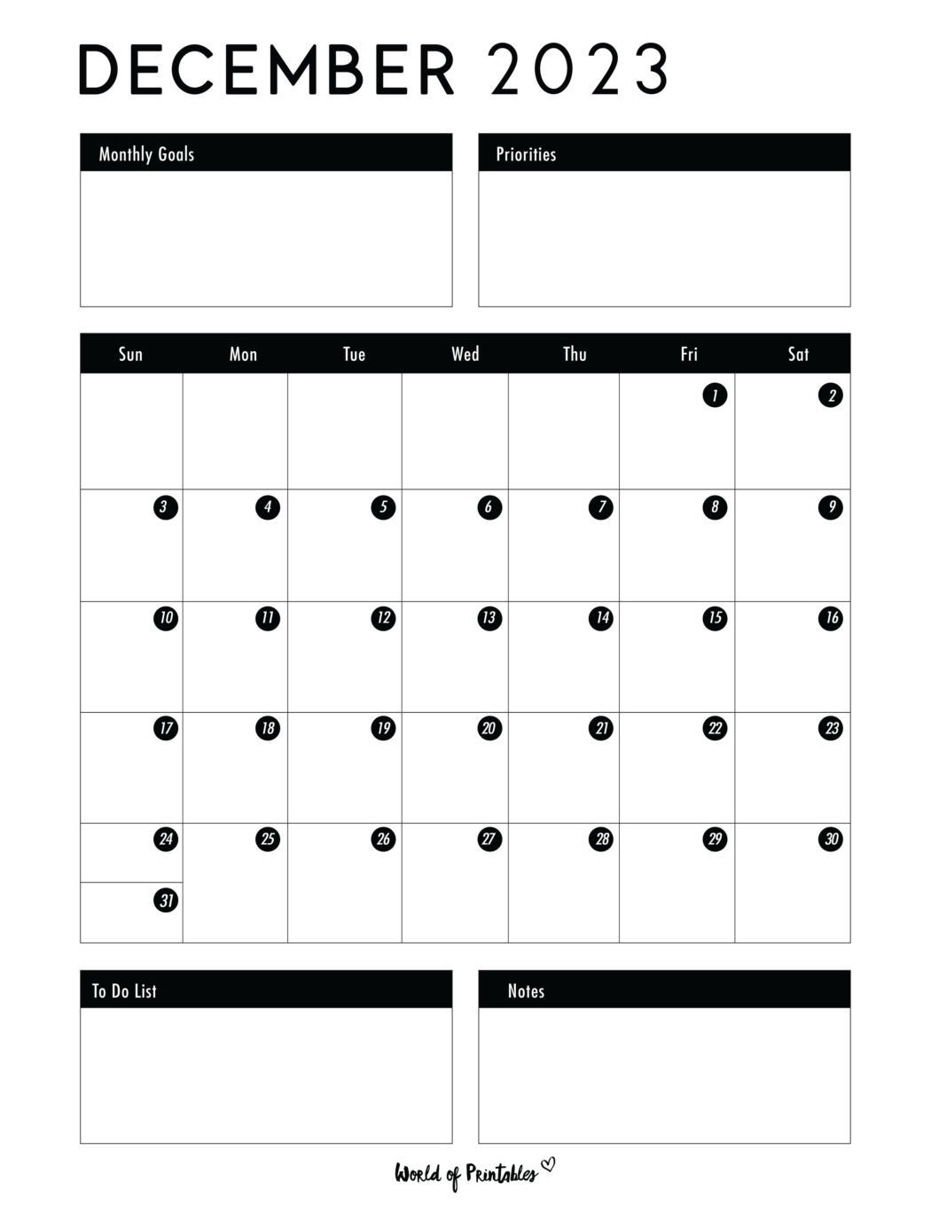 December 2023 Calendars | 100+ Styles - World of Printables