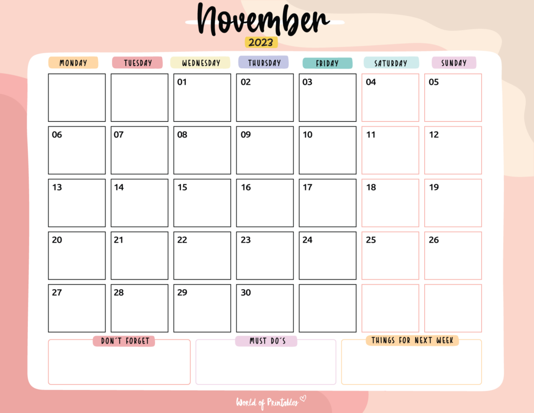 November 2023 Calendars | 100+ Styles - World of Printables