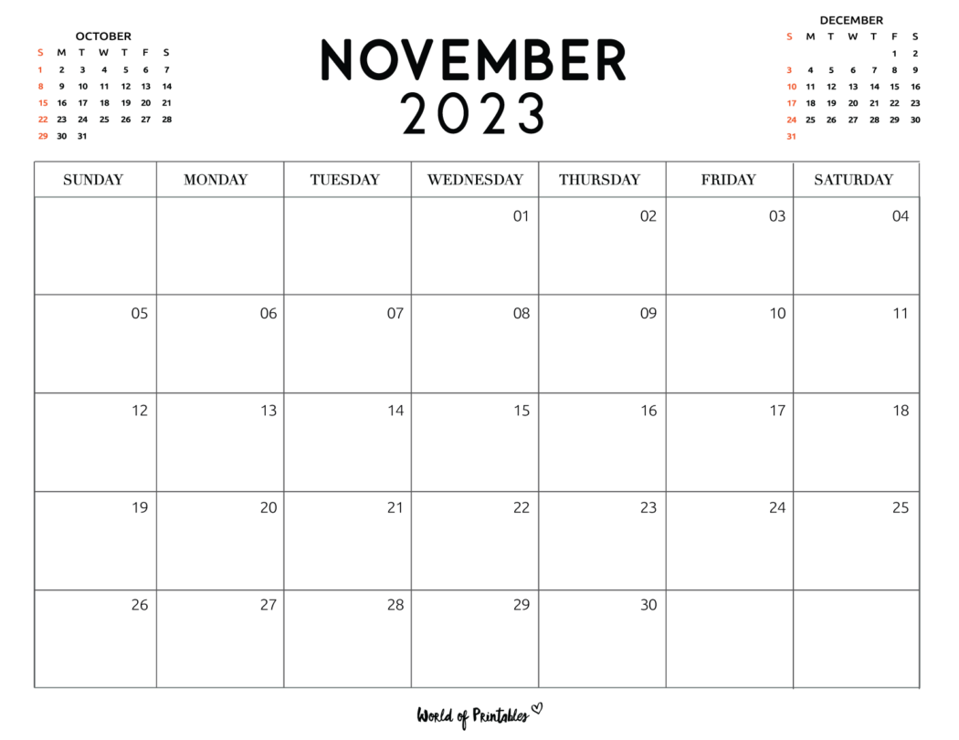 November 2023 Calendars | 100+ Styles - World of Printables